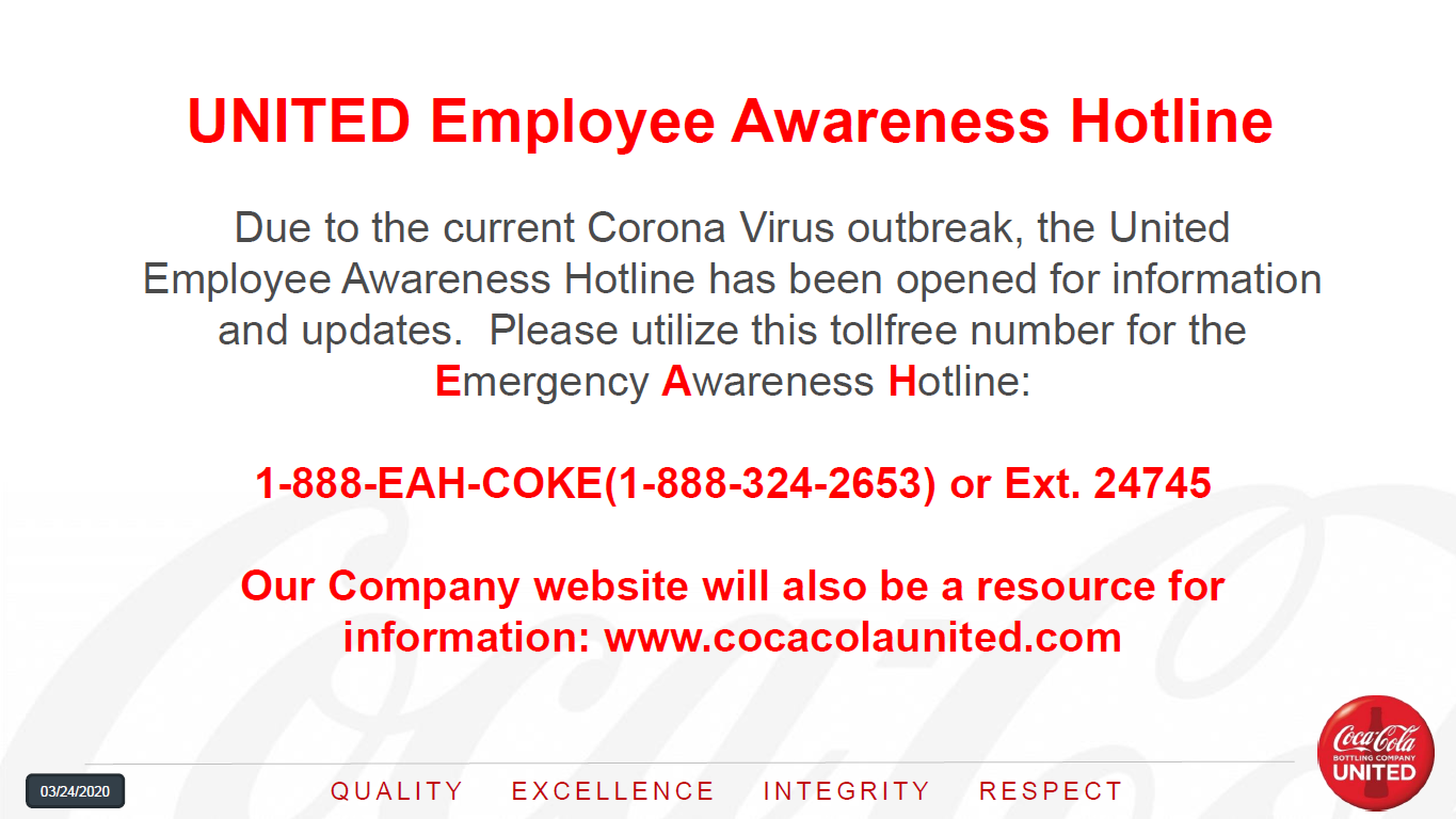 Emergency Awareness Hotline Opened - Coca-Cola UNITED